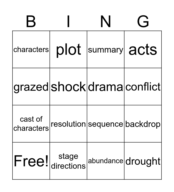 Drama Bingo Card