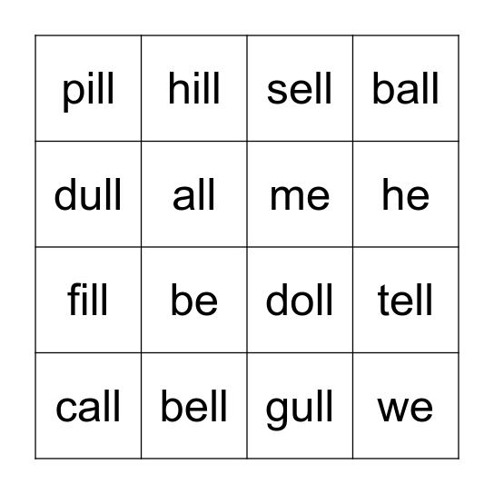 List 2 Final ll Bingo Card