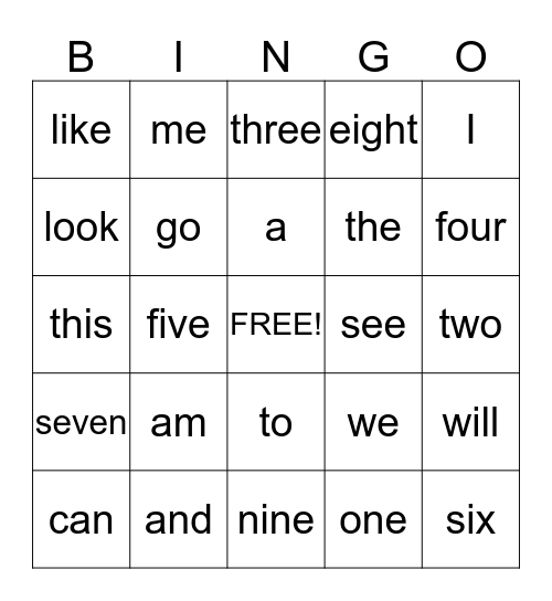 Power Word Bingo Card