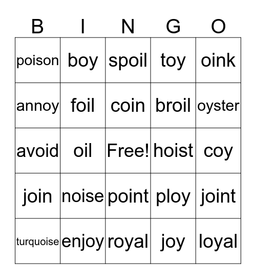 Oi and Oy Bingo Card