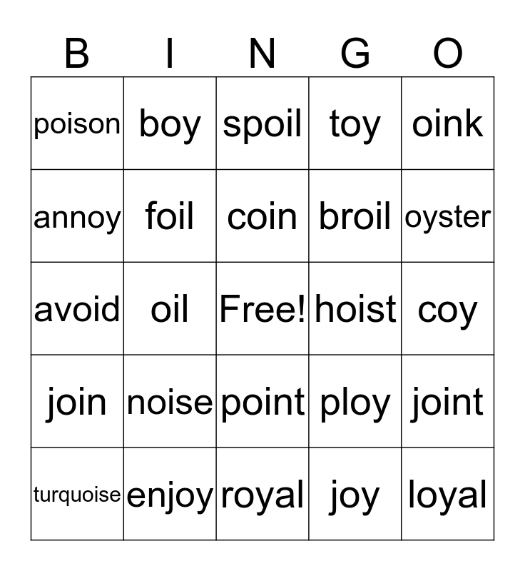 Oi and Oy Bingo Card