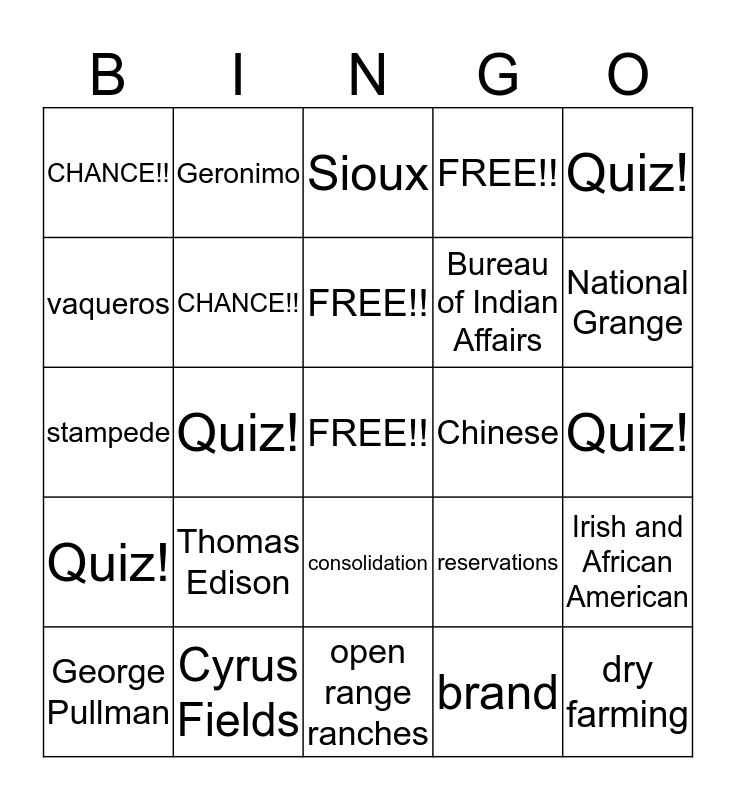 Social Studies Bingo Card
