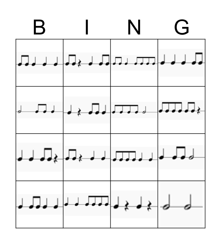 Rhythm Bingo Card