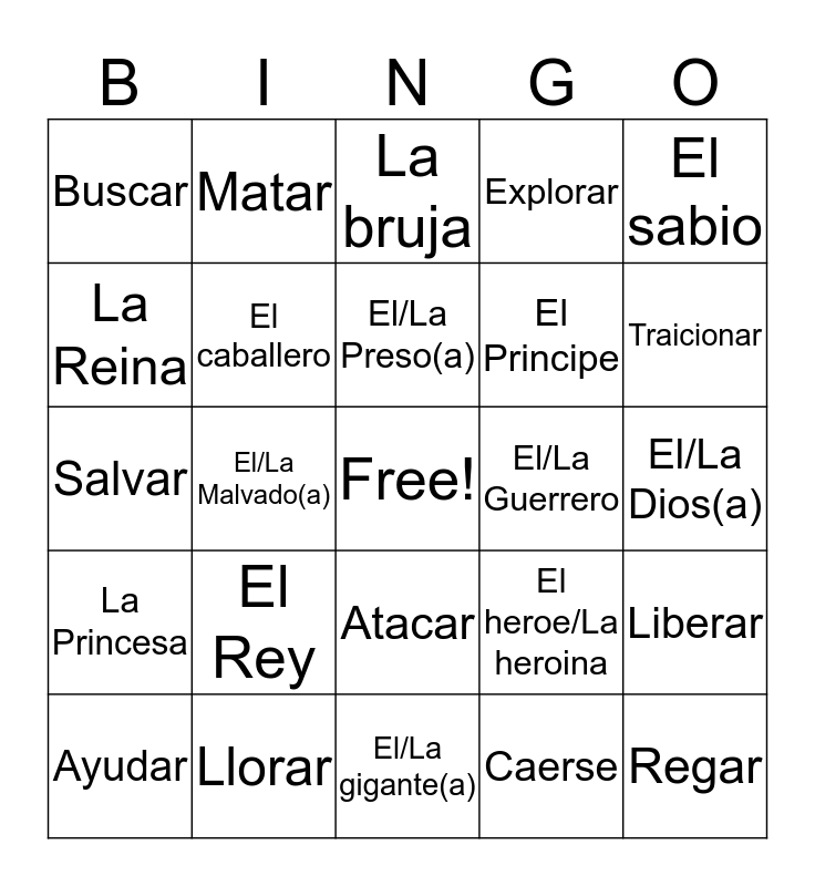 Spainish Bingo Card