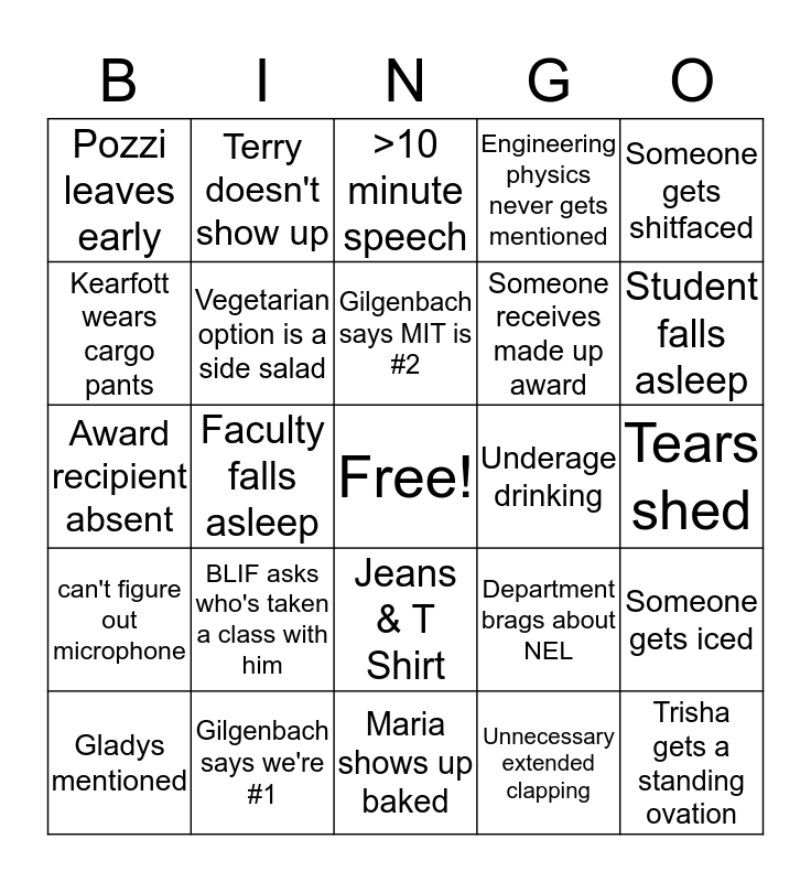 NERS 420 Banquet Bingo Card