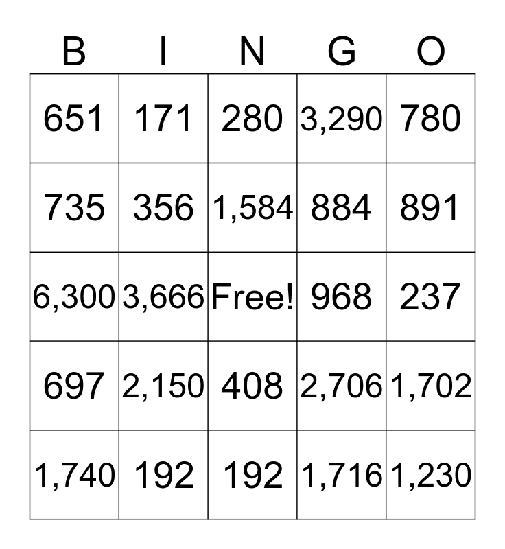 Two-Digit Multiplication Bingo Card