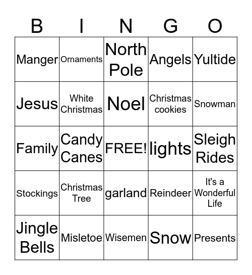 Merry Christmas Bingo Card