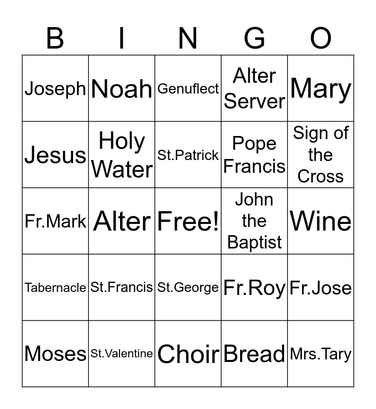 HOLY COMMUNION BINGO Card