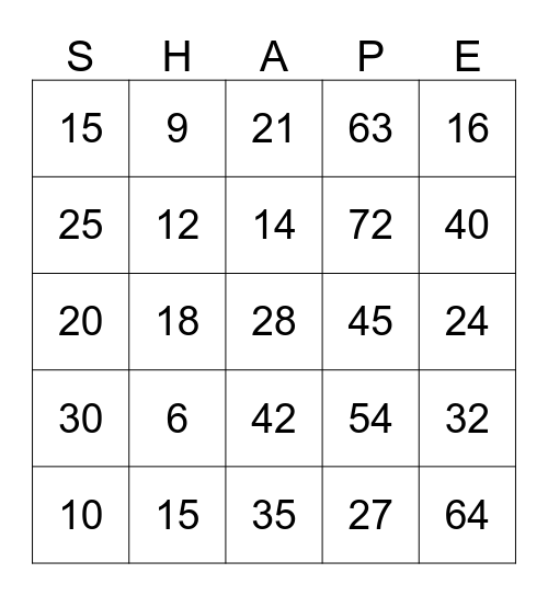 Area and Perimeter Bingo Card