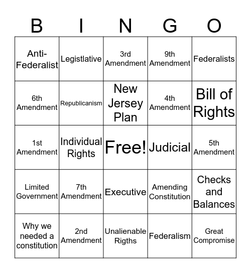 US History Bingo Card