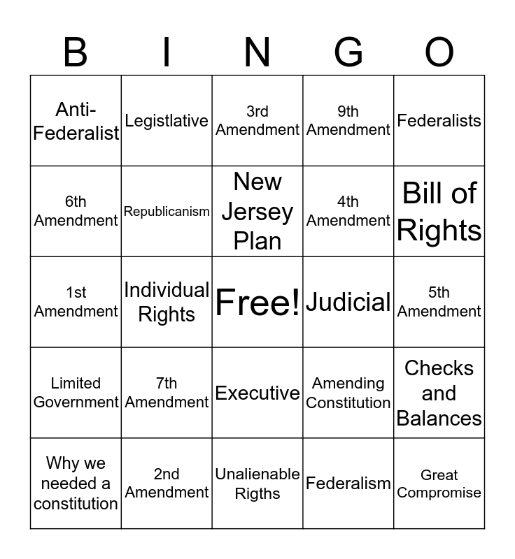 US History Bingo Card