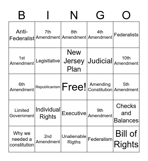 US History Bingo Card