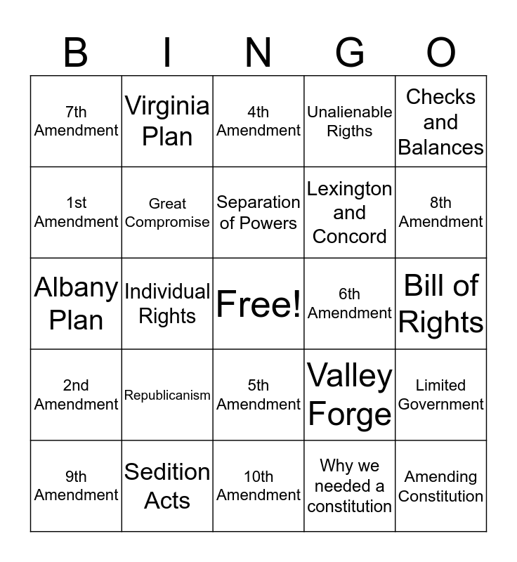 US History Bingo Card