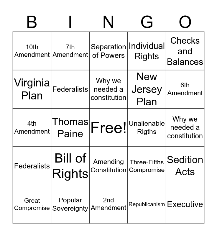 US History Bingo Card