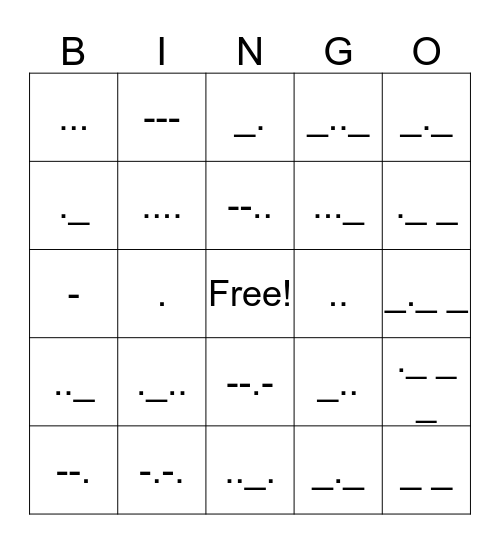 Morse Code Bingo Card