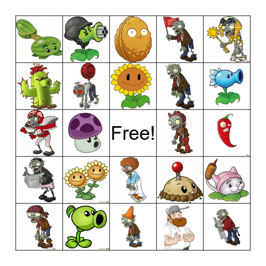 Plants vs Zombies Bingo Card