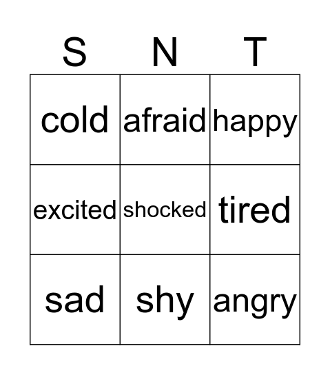 Show Not Tell Bingo Card
