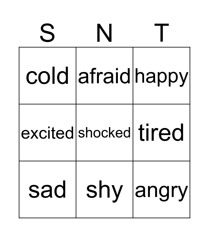 Show Not Tell Bingo Card