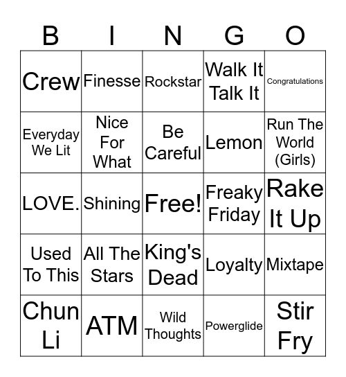 Hip-Hop Bingo Card