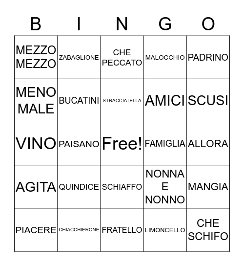 ITALIAN BINGO Card