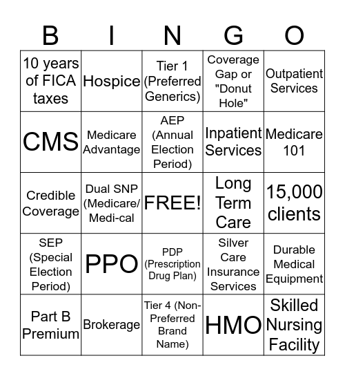 Silver Care BINGO Card