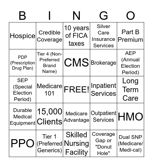 Silver Care BINGO Card