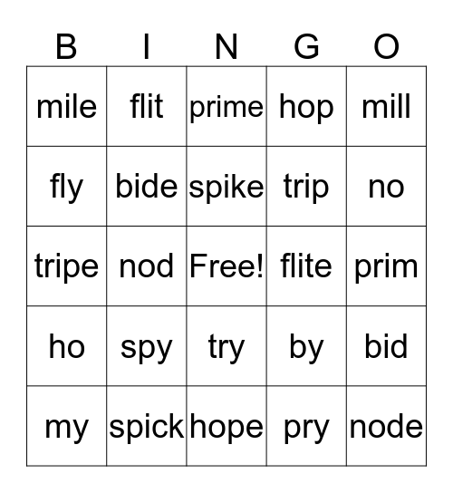 V, VC, VCe Bingo Card