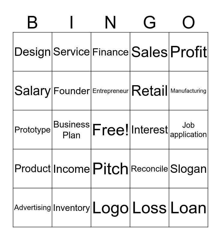 BizWorld Vocabulary Bingo Card