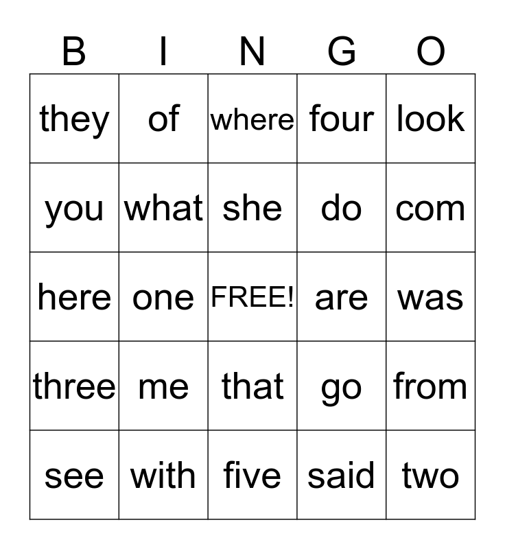 Units 3-5 High Frequency Words Bingo Card