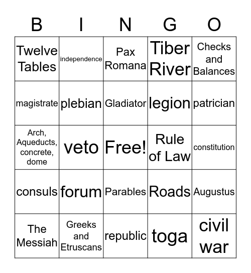6-3 Ancient Rome Bingo Card