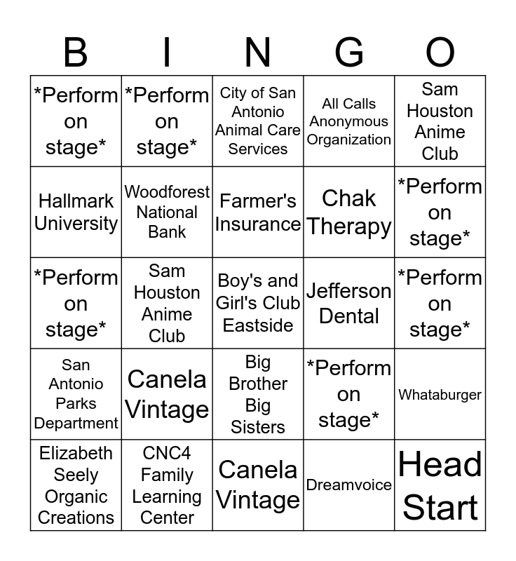 Block Party BINGO Card