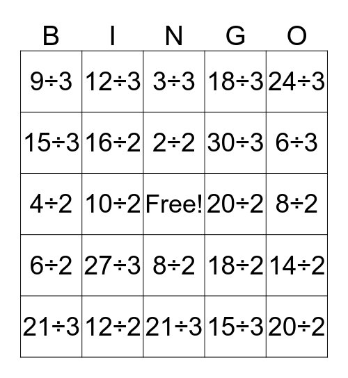 BINGO DIVISION Bingo Card