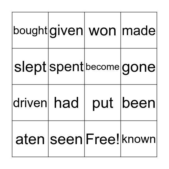 past participle Bingo Card