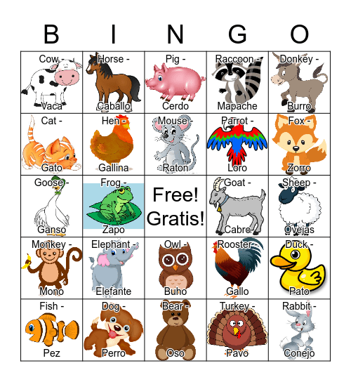 Bilingual Bingo Card