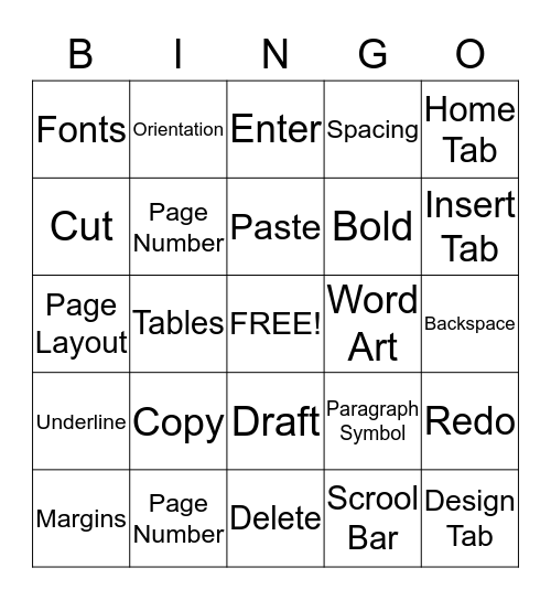 Microsoft Word Bingo Card