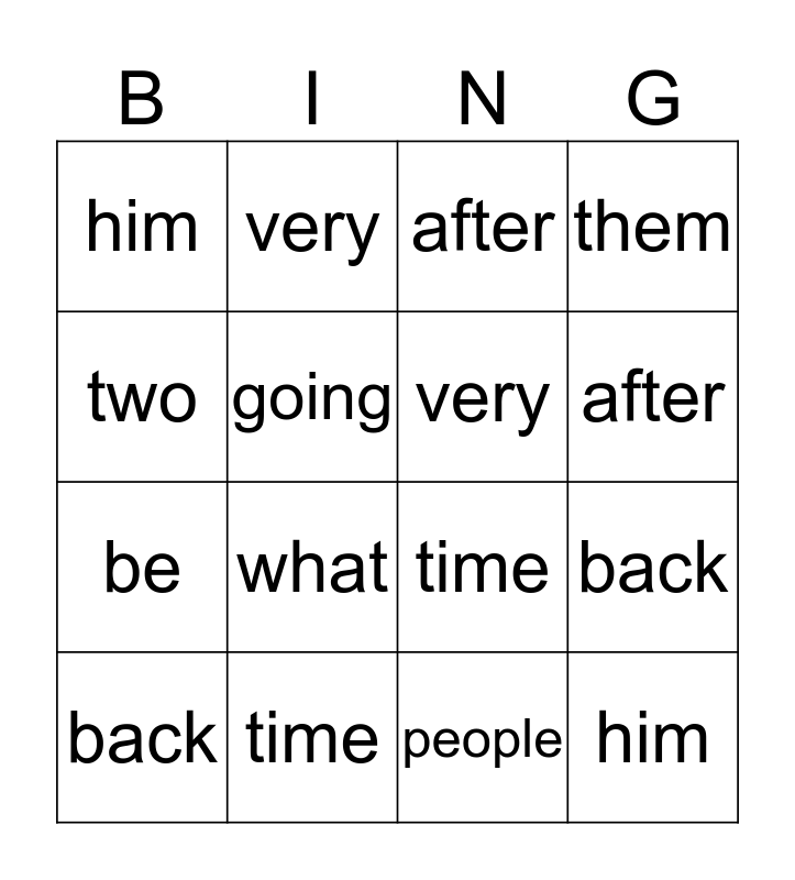 Week 4 Word Bingo Card