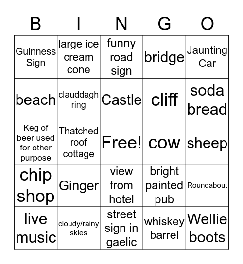 Ireland Bingo Card