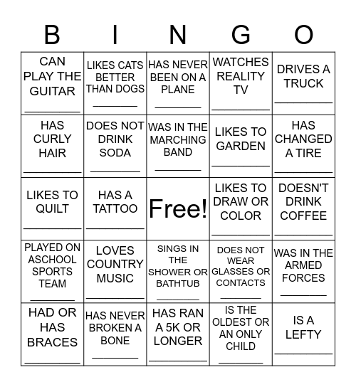 ICE BREAKER BINGO: FIND SOMEONE WHO... Bingo Card