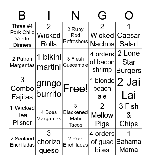 Wicked Cantina Bingo Card