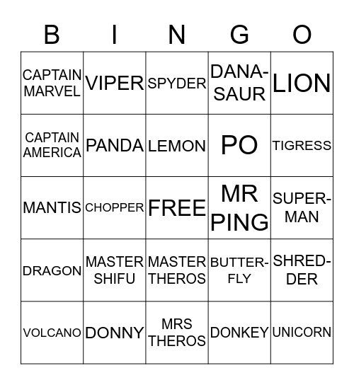 KUNG FU NAMES Bingo Card KUNG FU NAMES Bingo Card