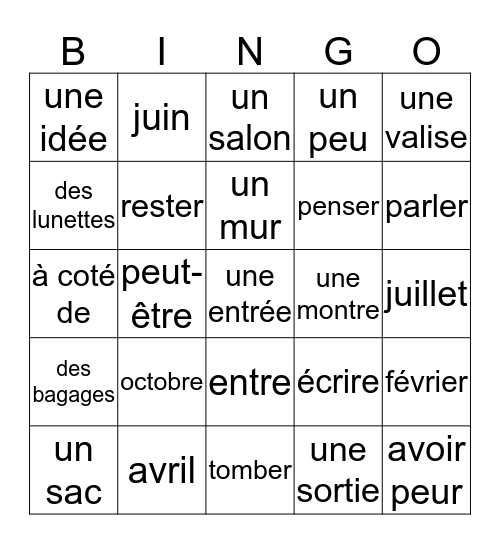 Frans - Révision unité 21-24 Bingo Card