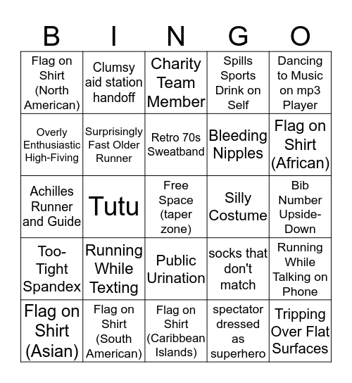 2013 NYC Marathon Spectator Bingo Card