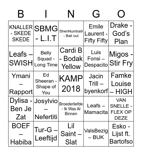 Kamp 2018 Bingo Card