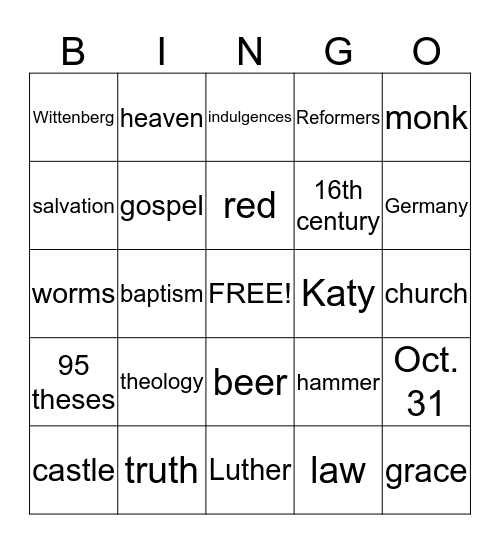 Reformation Bingo Card