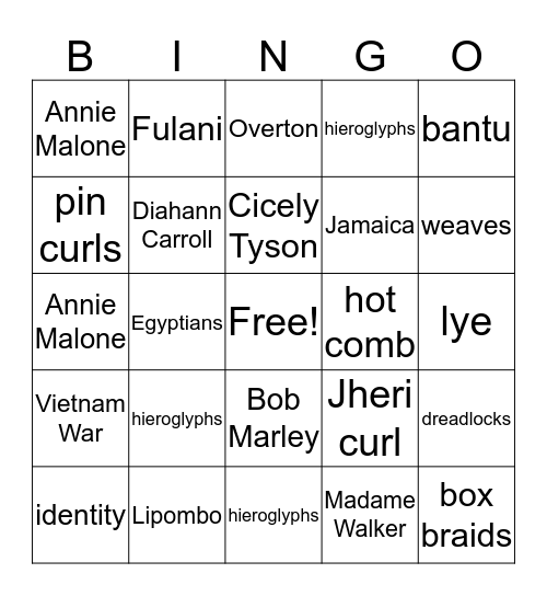 Decades Bingo Card