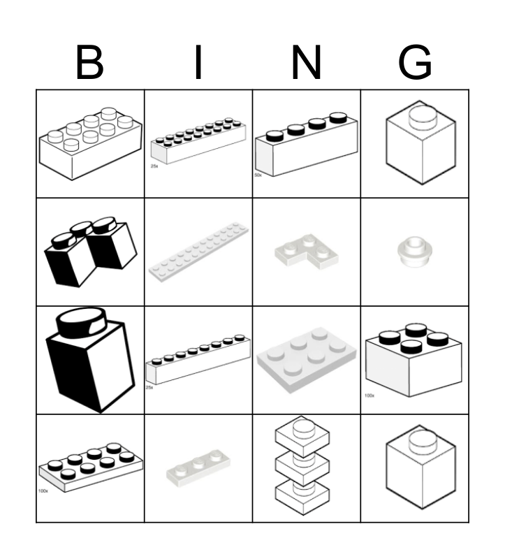Lego Bingo Black & White Easy Bingo Card