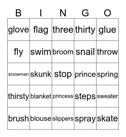 Consonant Blends Bingo Card