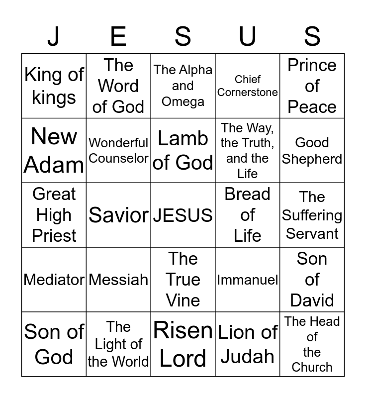 NAMES OF JESUS BINGO Card