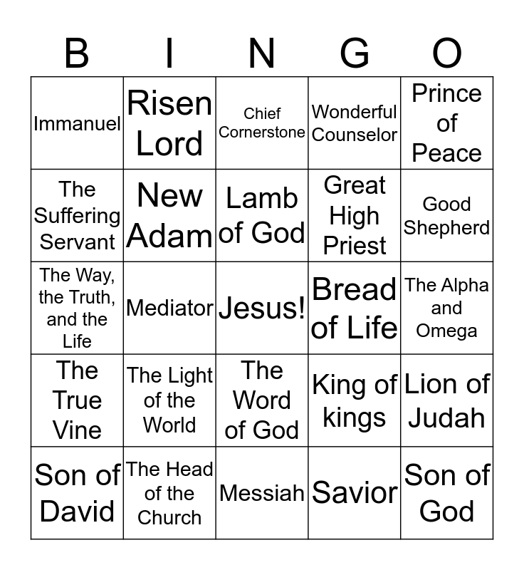 NAMES OF JESUS BINGO Card