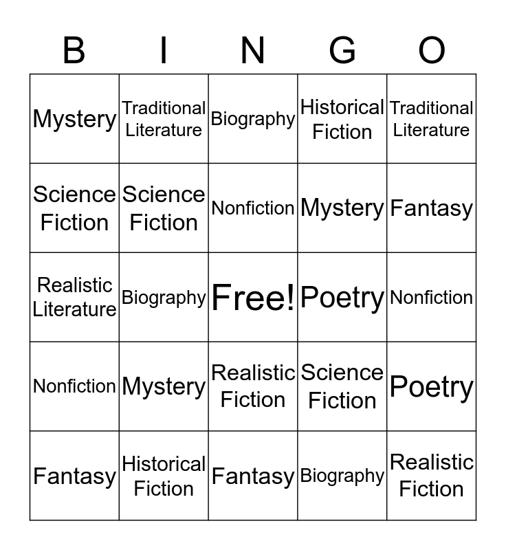 Genre Bingo Card